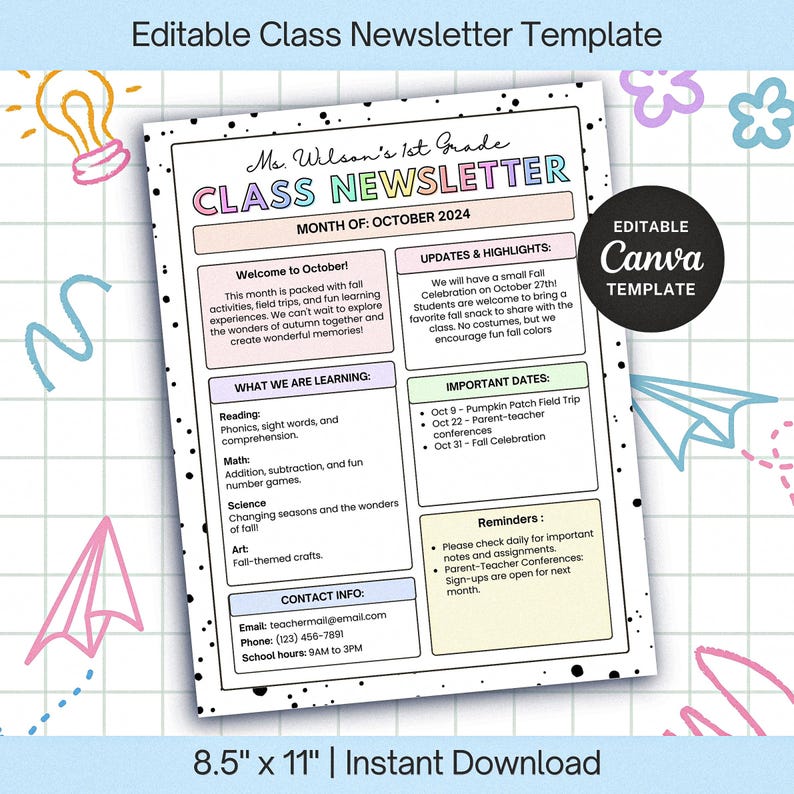 Editable Classroom Newsletter Canva Template for Teachers Printable ...