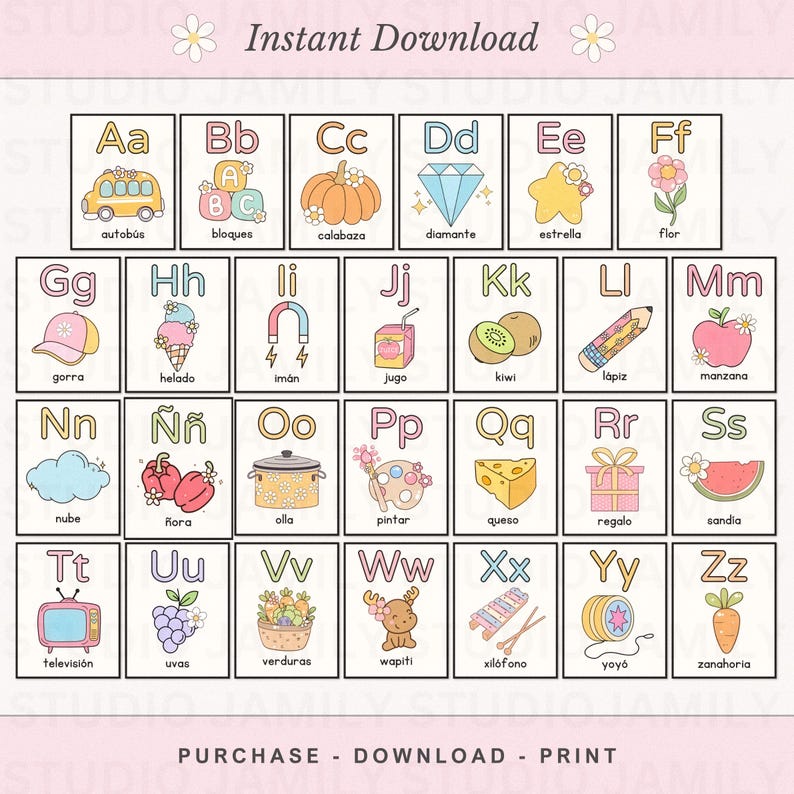 Printable Spanish Alphabet Poster, Alfabeto Español Abecedario Para ...