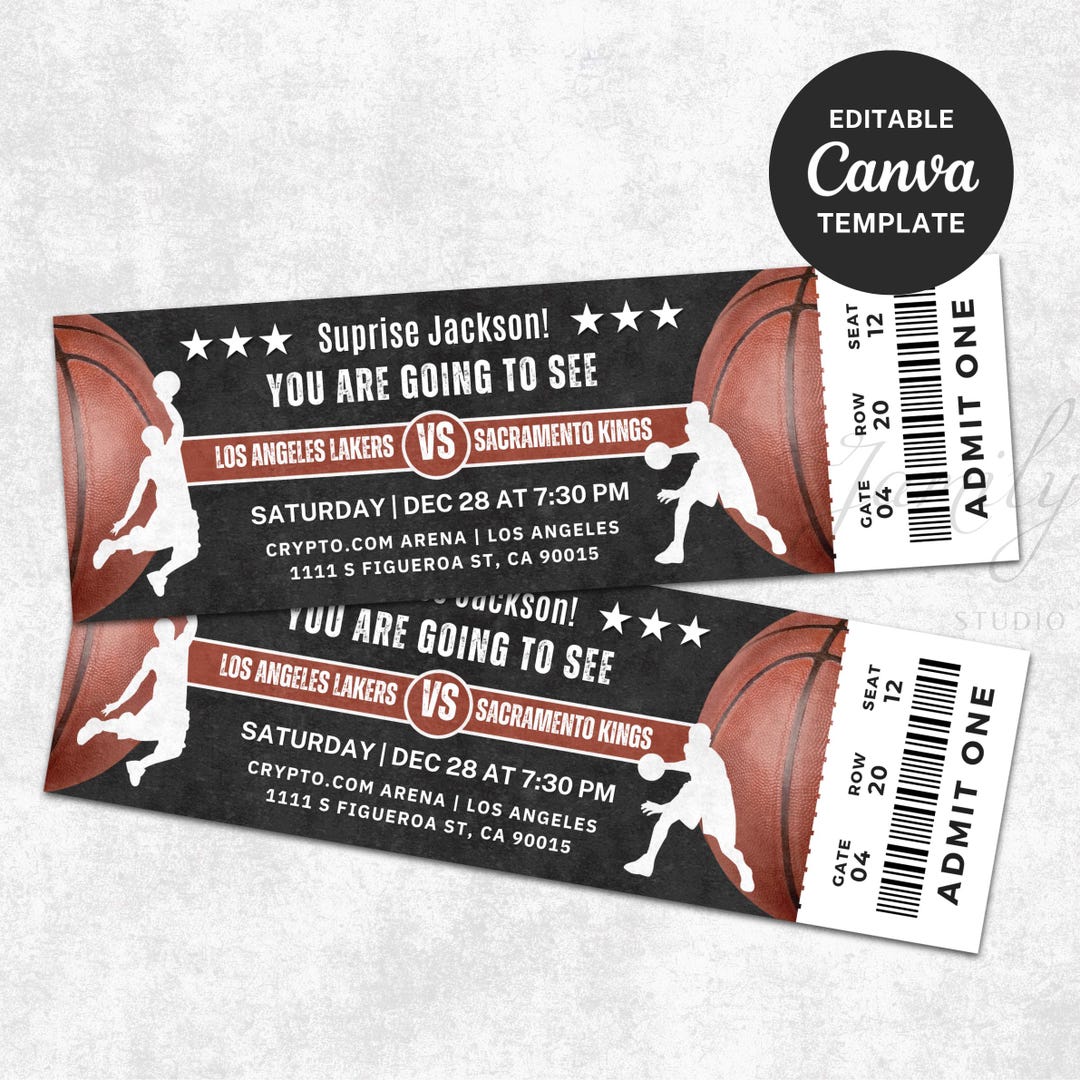 Editable Basketball Ticket Template | Ticket Printable Gift | Sport ...