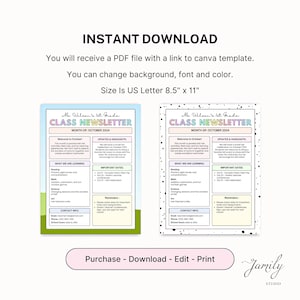 Editable Classroom Newsletter Template Printable Teachers Letter School ...