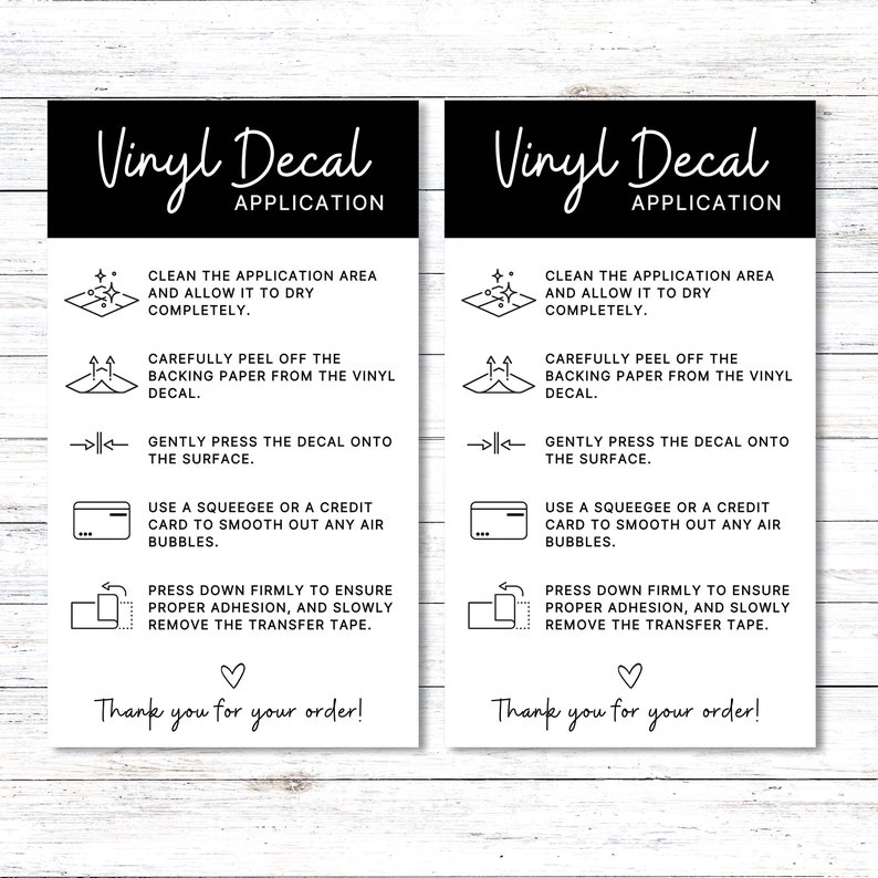 Vinyl Decal Application Card Printable Vinyl Decal Care Card Small Business Cards Decal ...