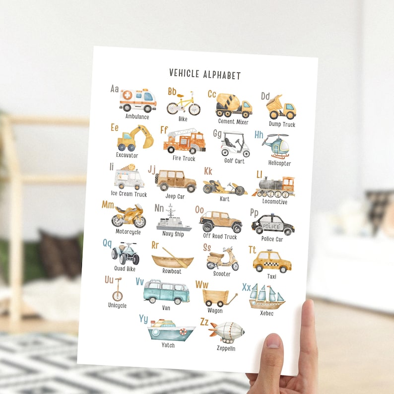 Printable Vehicle ABC Car Alphabet Poster Kids Educational Posters ...
