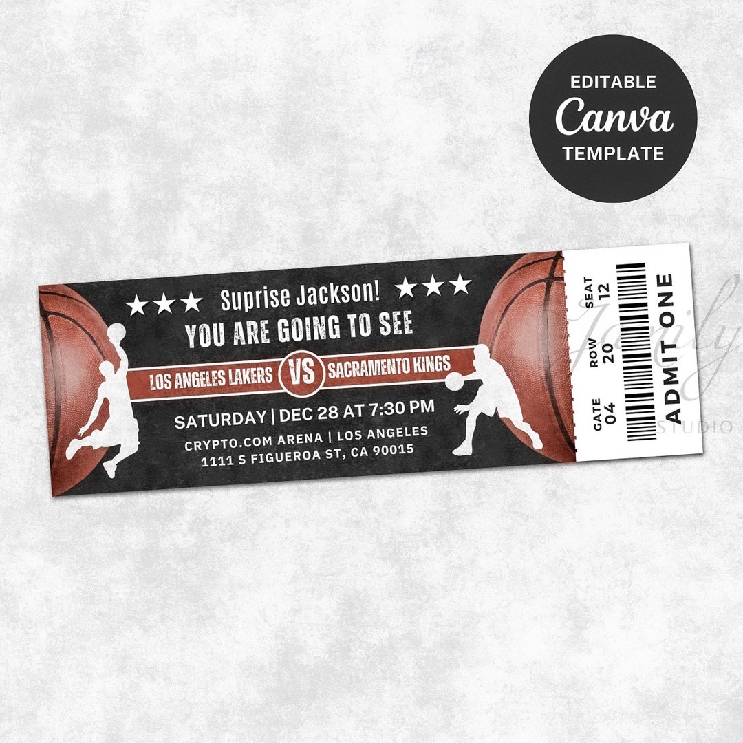 Editable Basketball Ticket Template Ticket Printable Gift Sport Ticket ...