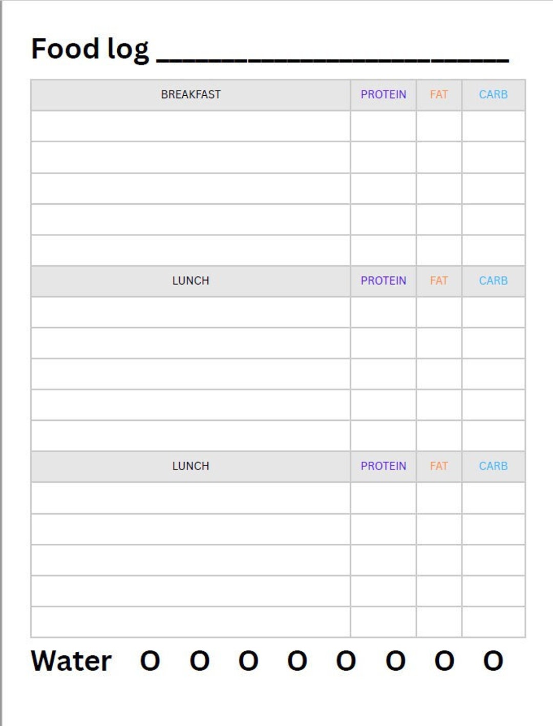 Food and Water Log Macros digital File - Etsy