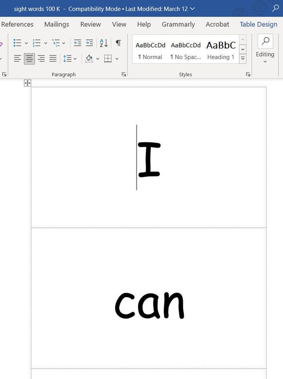First 100 Sight Words on Index Card Template - Etsy