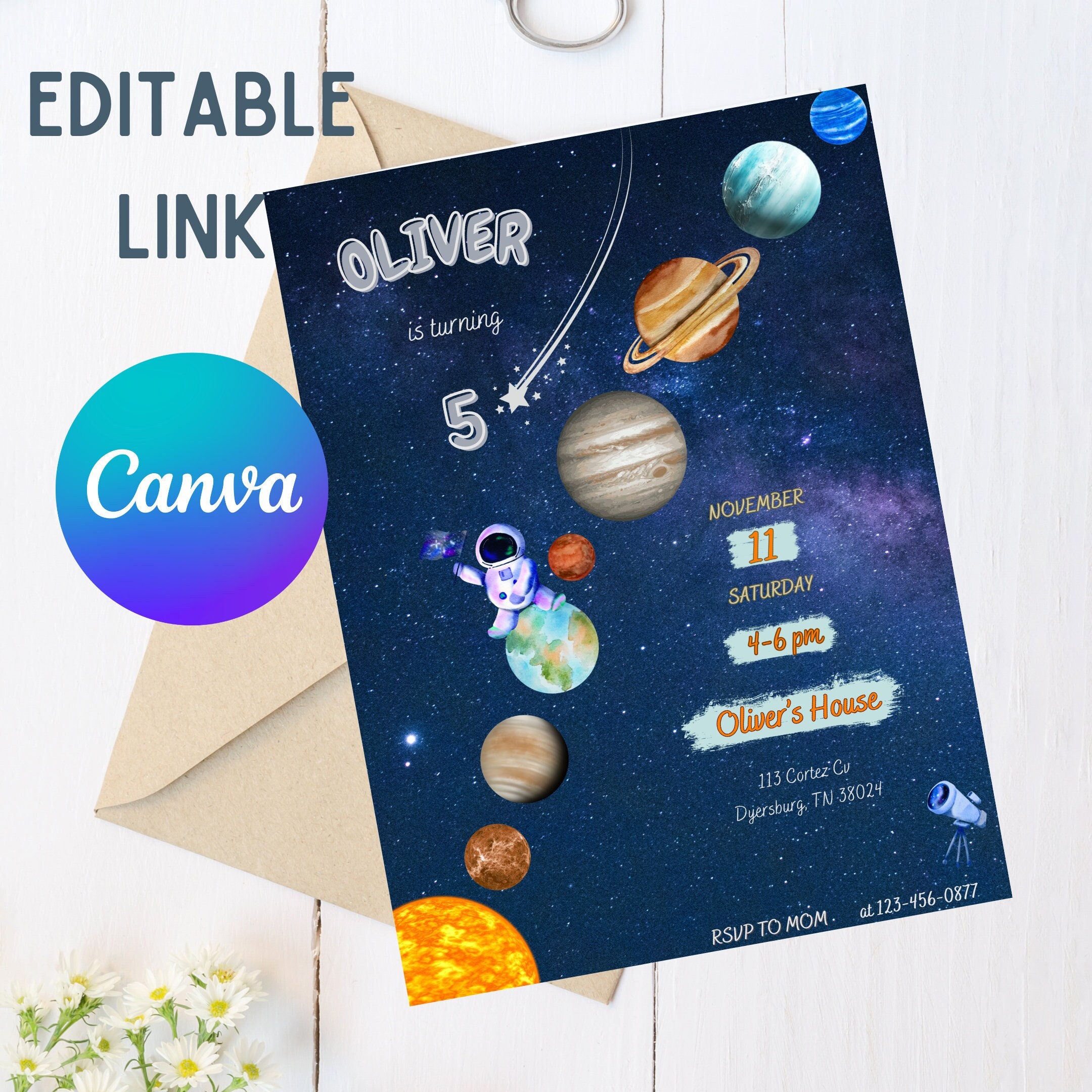 Editable Planets-themed Birthday Invitation | Solar System and ...