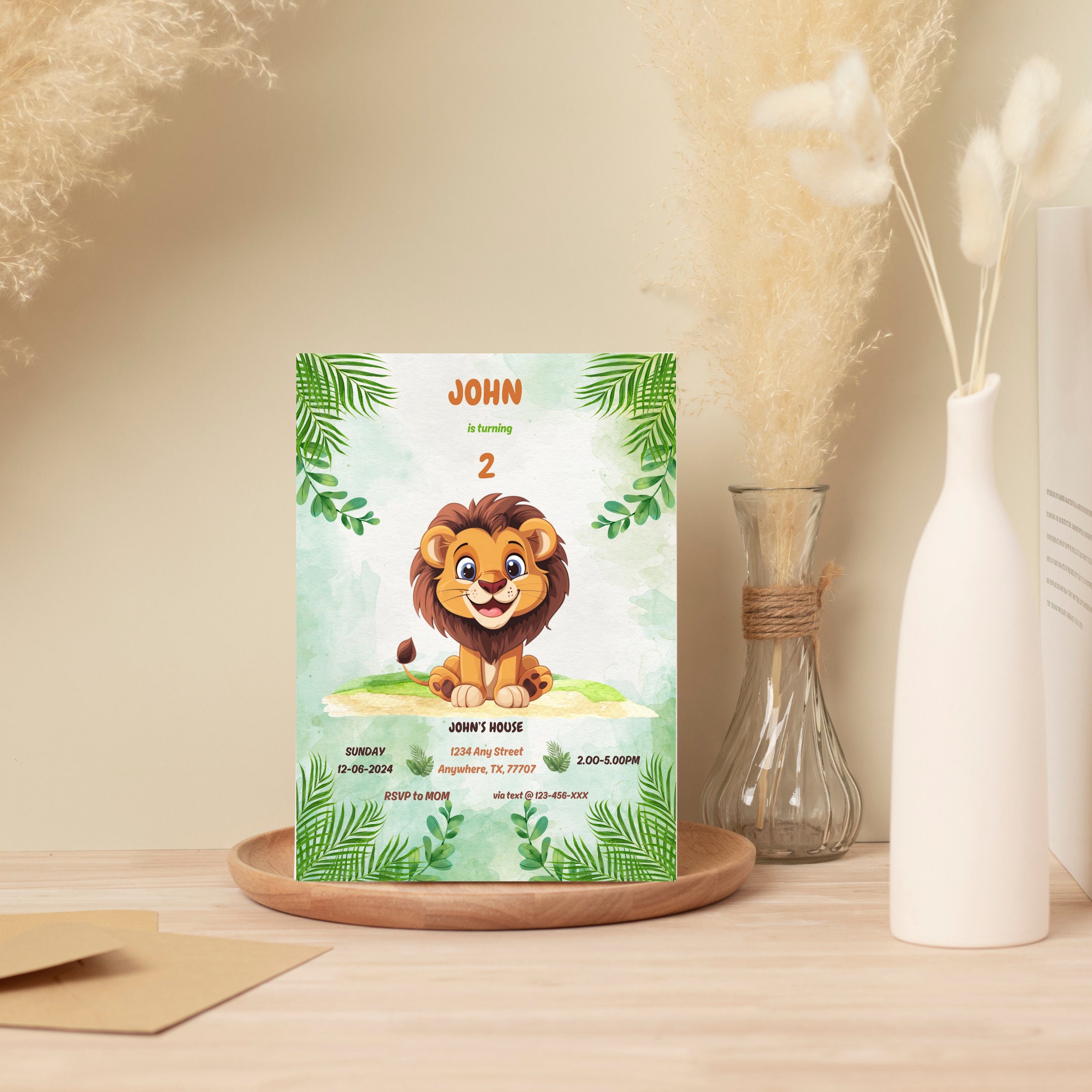 Customizable Birthday Invitation Cute Lion Theme Party Invite Editable ...