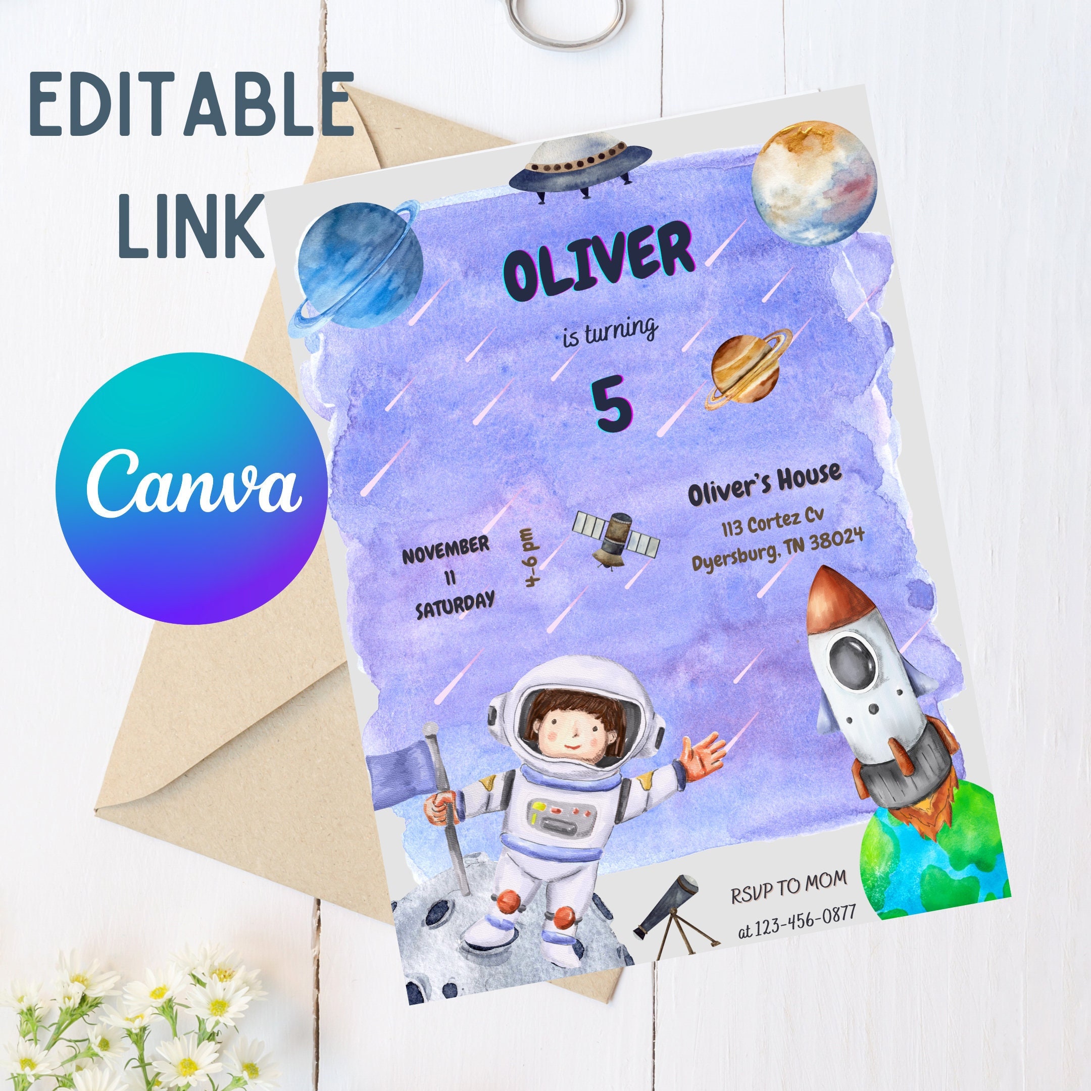 Customizable Birthday Invitation - Editable Space-themed Birthday ...