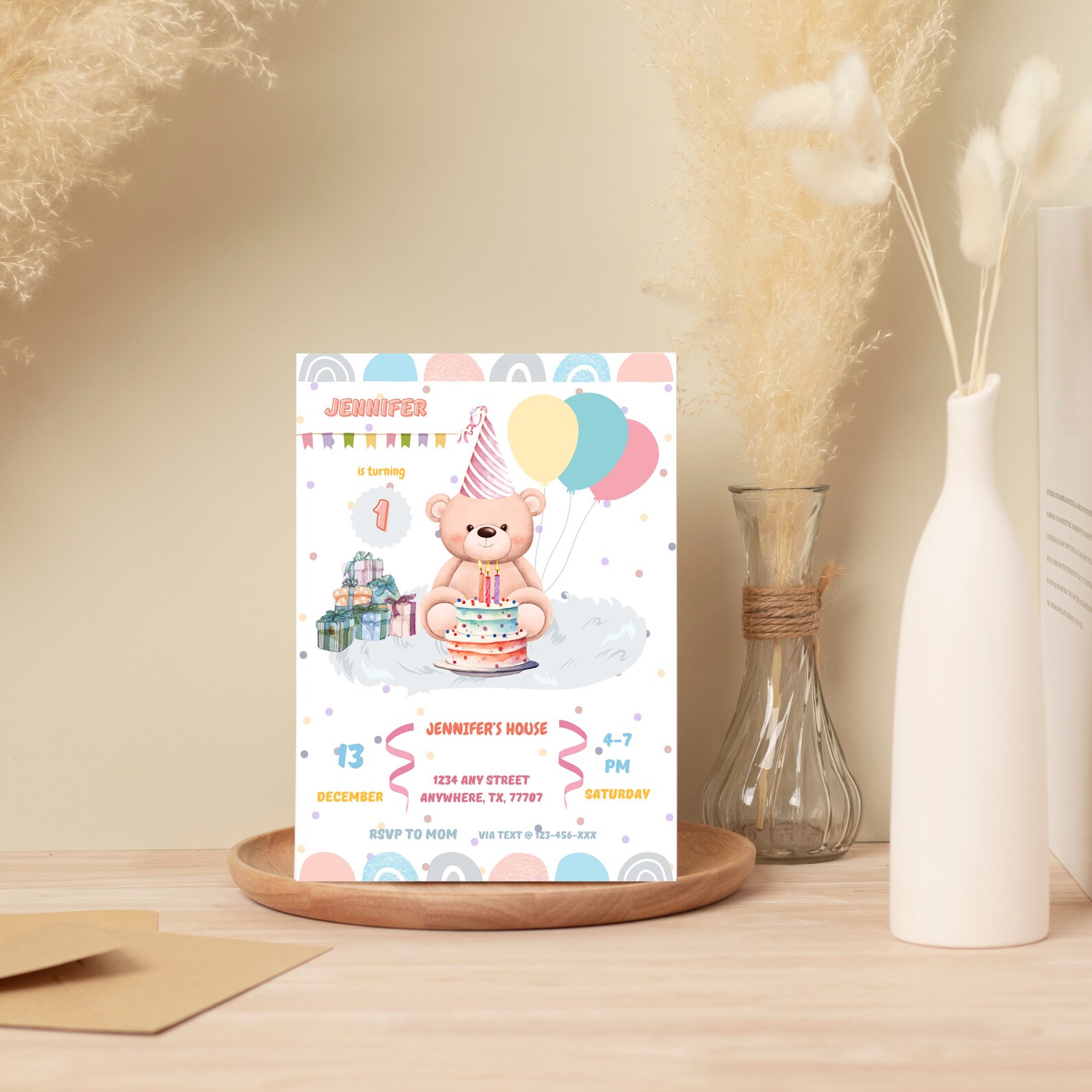 Customizable Birthday Invitation-bear Theme Party Invite - Editable ...