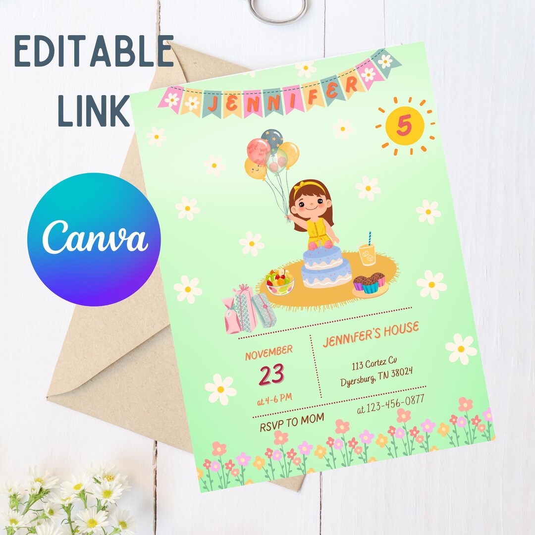 Nature Theme Birthday Invitation for Girls | Editable Canva Template ...