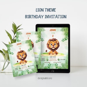 Customizable Birthday Invitation - Cute Lion Theme Party Invite ...