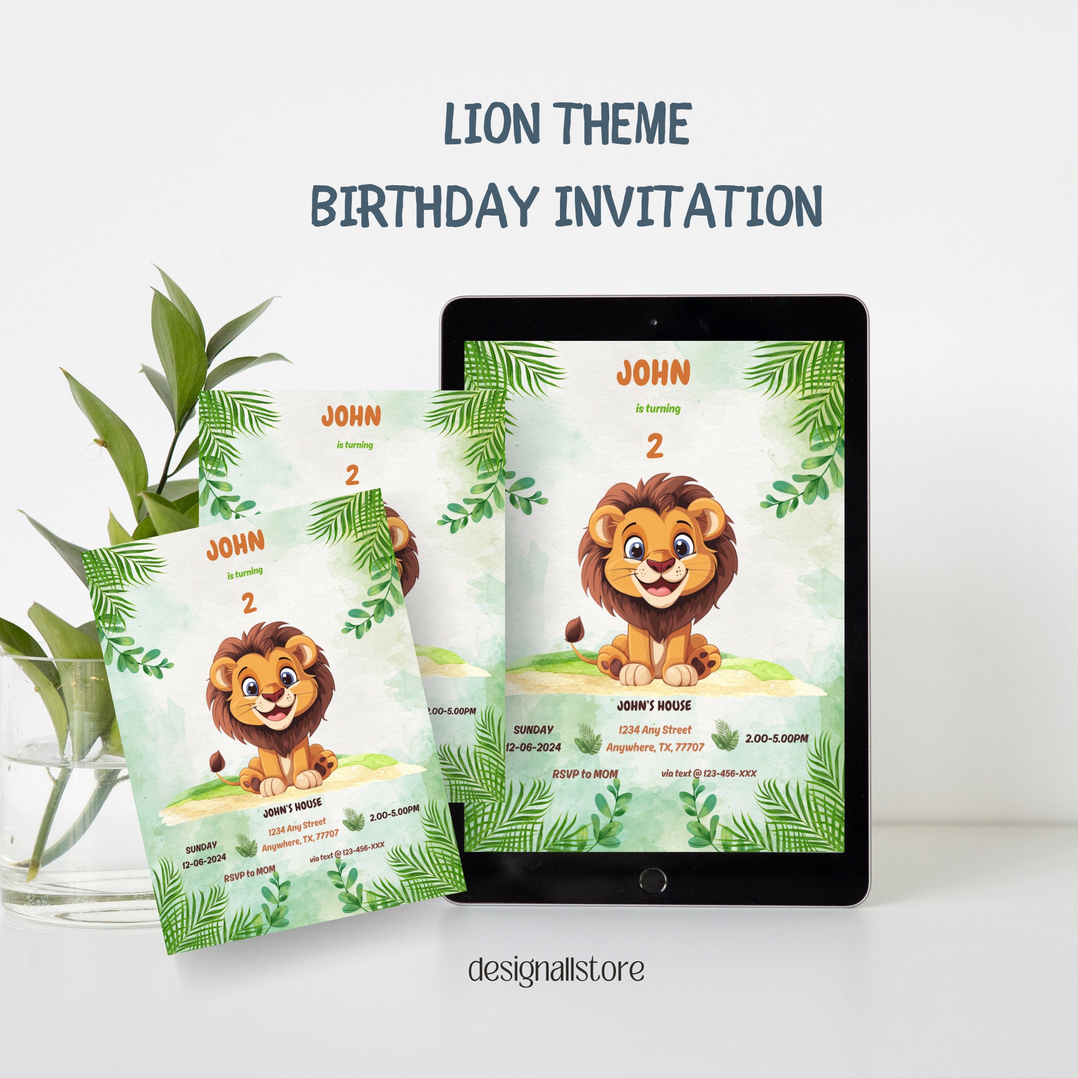 Customizable Birthday Invitation - Cute Lion Theme Party Invite ...