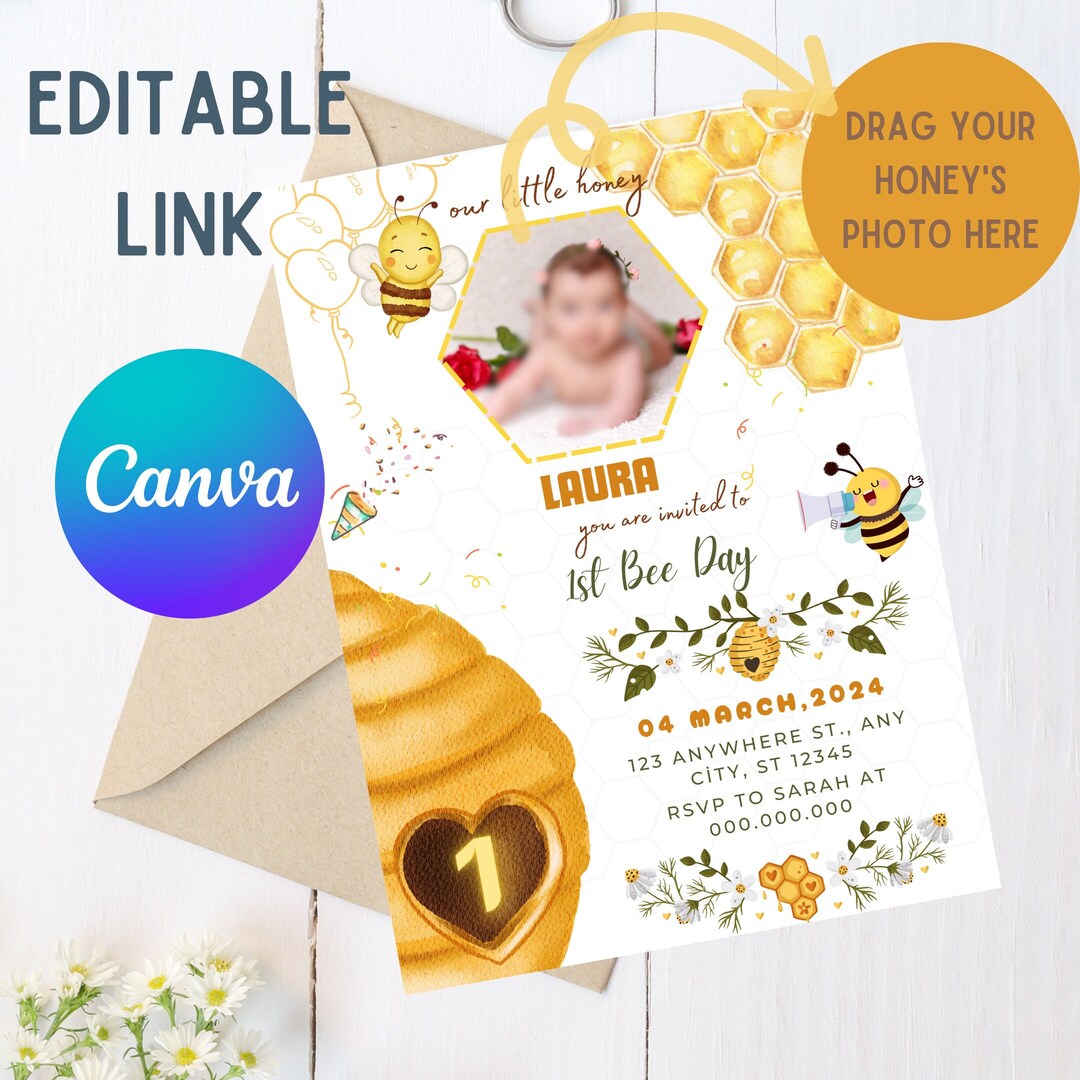 Personalized Bee Party Invitation – Editable Canva Template – Custom ...