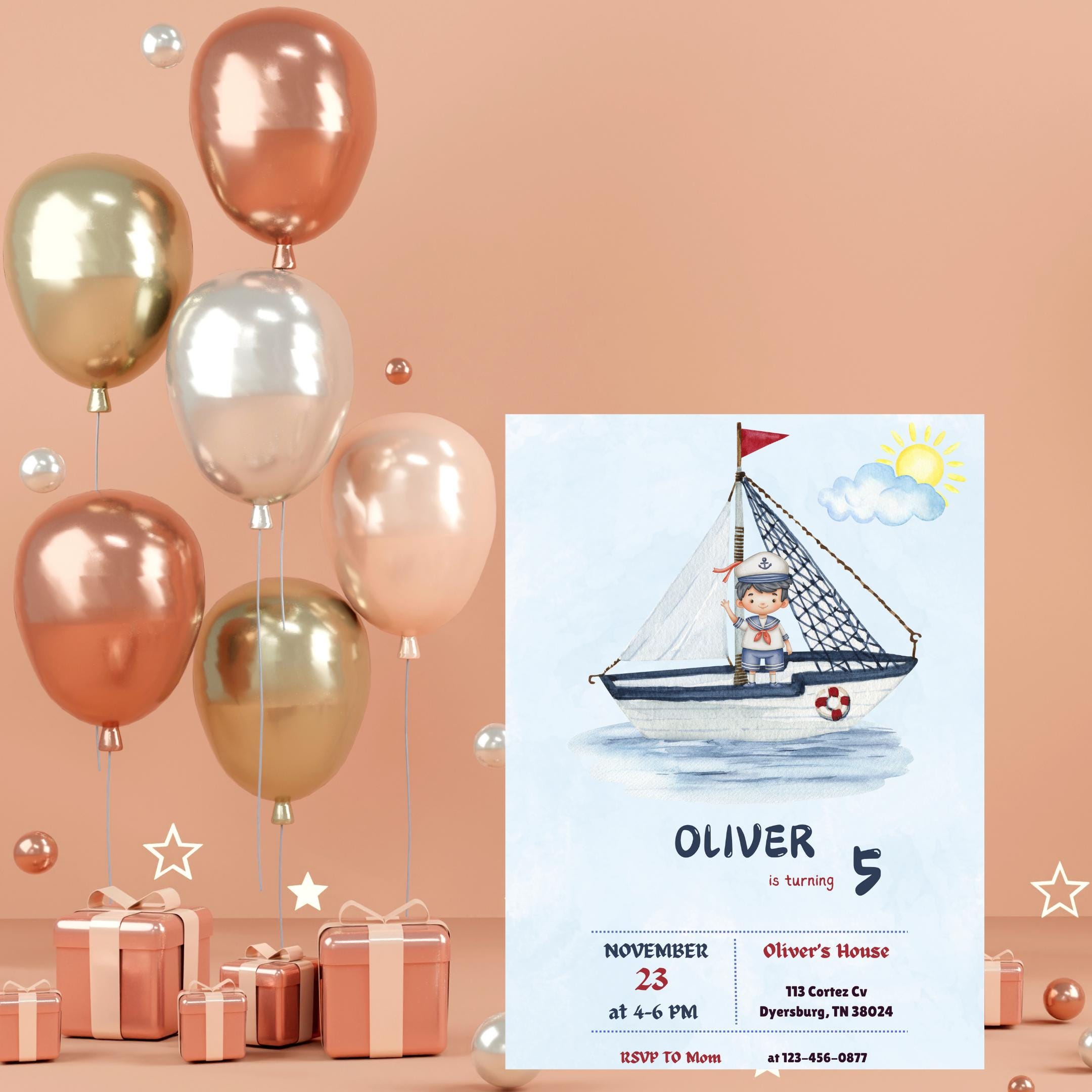 Editable Sailor Birthday Invitation - Nautical Theme Canva Template ...