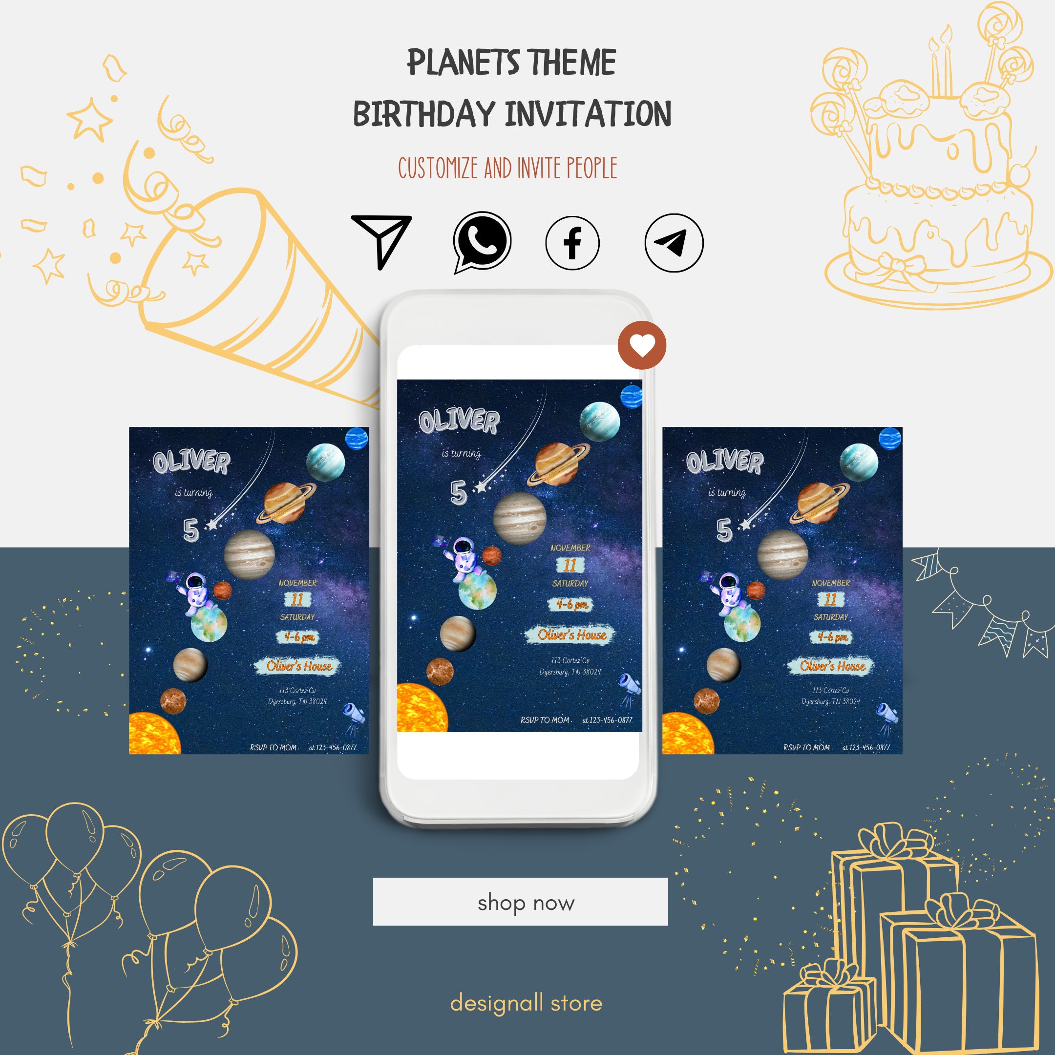 Editable Planets-themed Birthday Invitation | Solar System and ...