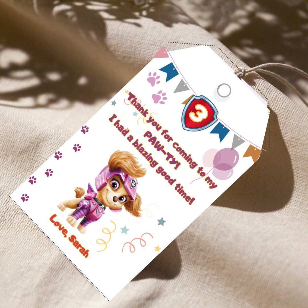 Customizable Paw Patrol Skye Favor Tag Template DIY Canva Design ...
