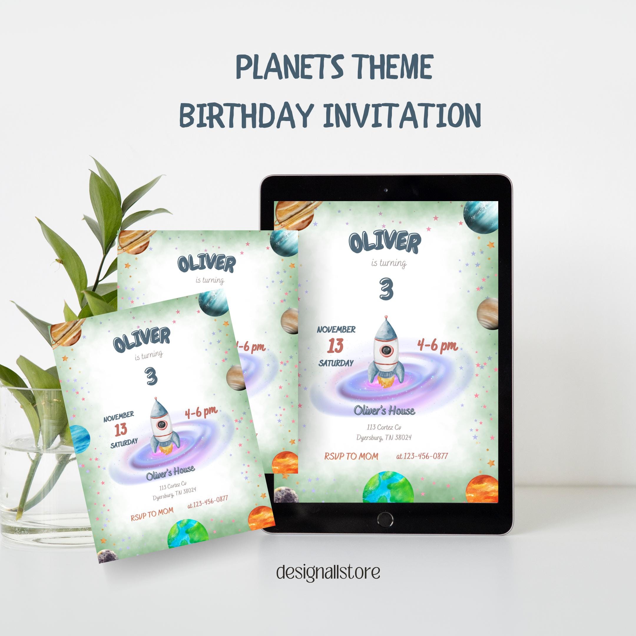 Editable Planets-themed Birthday Invitation | Solar System and Rocket ...
