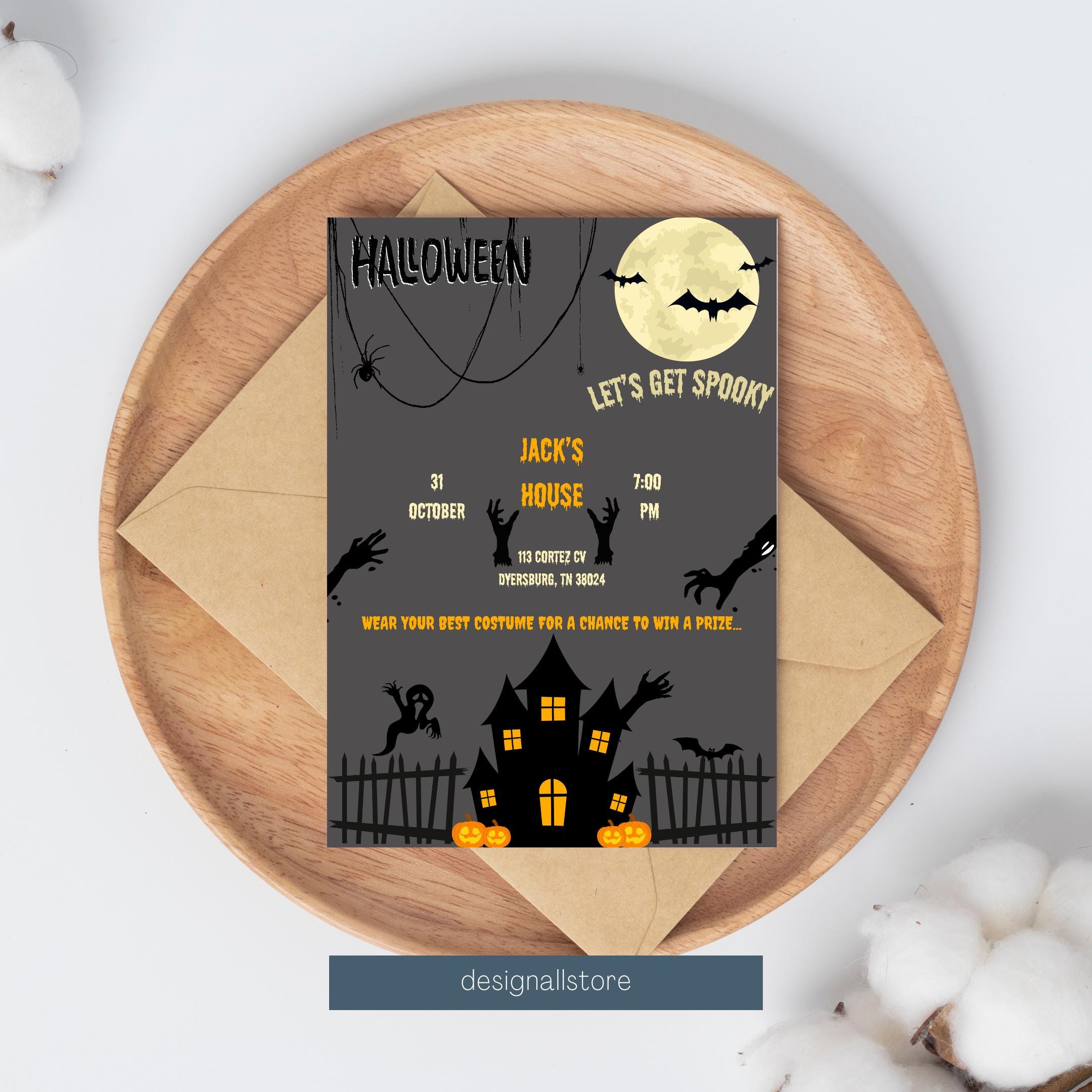 Haunted House Halloween Invitation | Editable Canva Template | Digital ...