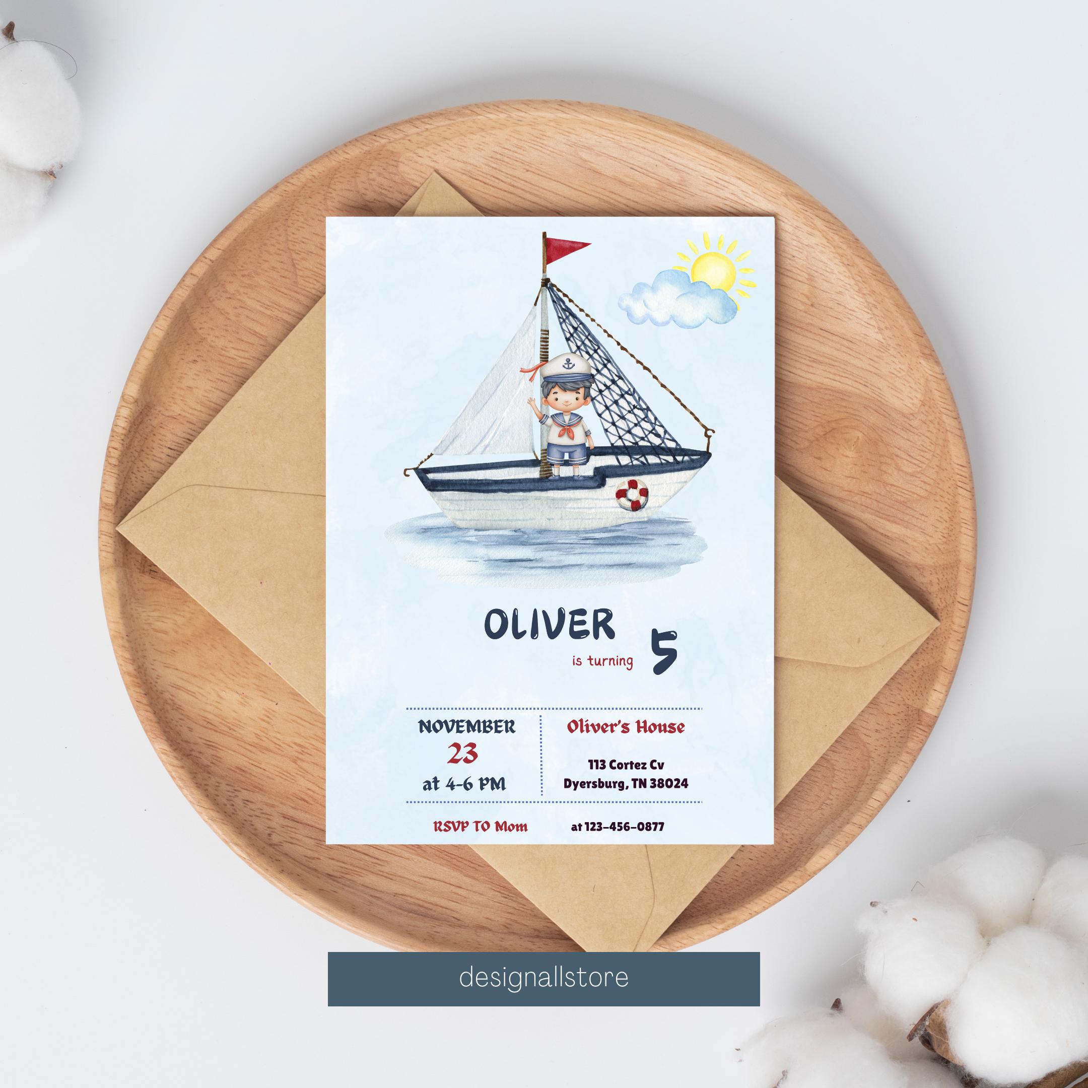 Editable Sailor Birthday Invitation - Nautical Theme Canva Template ...