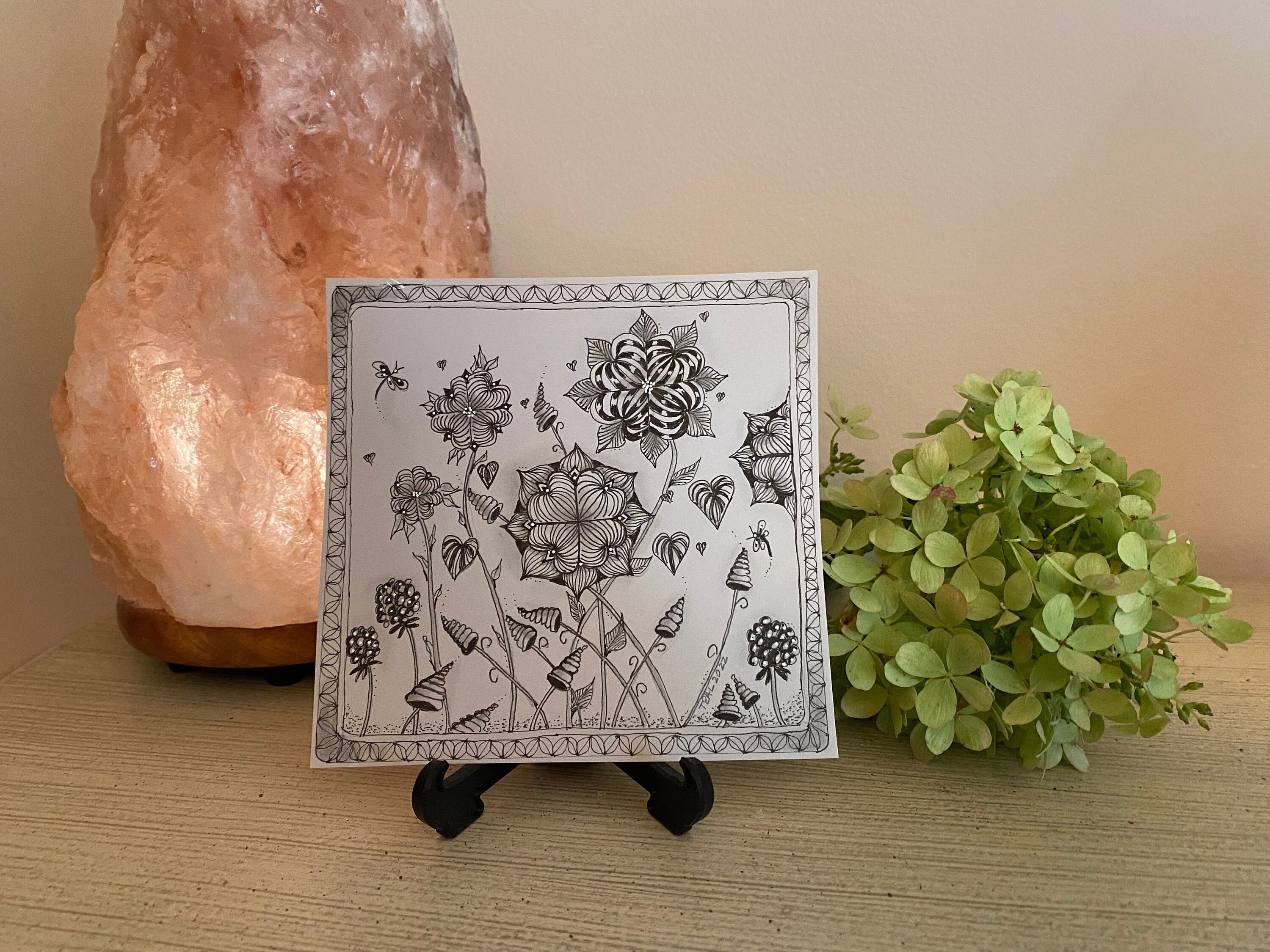 Whimsical Zentangle Inspired Garden W/dragonflies, Hand Drawn and ...