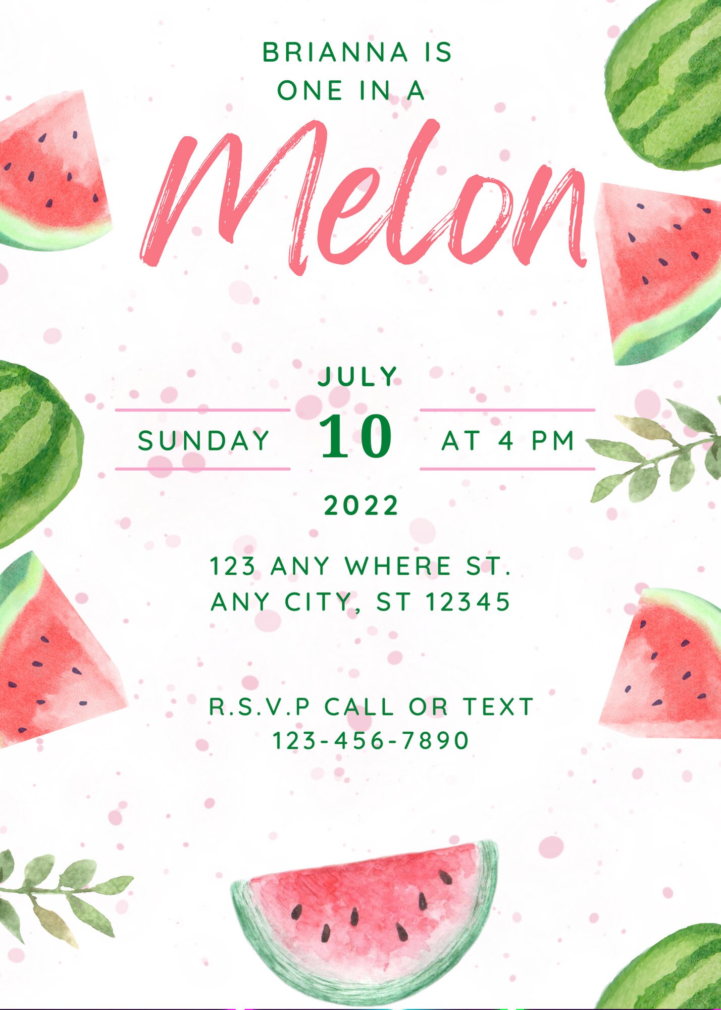 Watermelon, Birthday Invitation, Canva Editable, Digital Download - Etsy