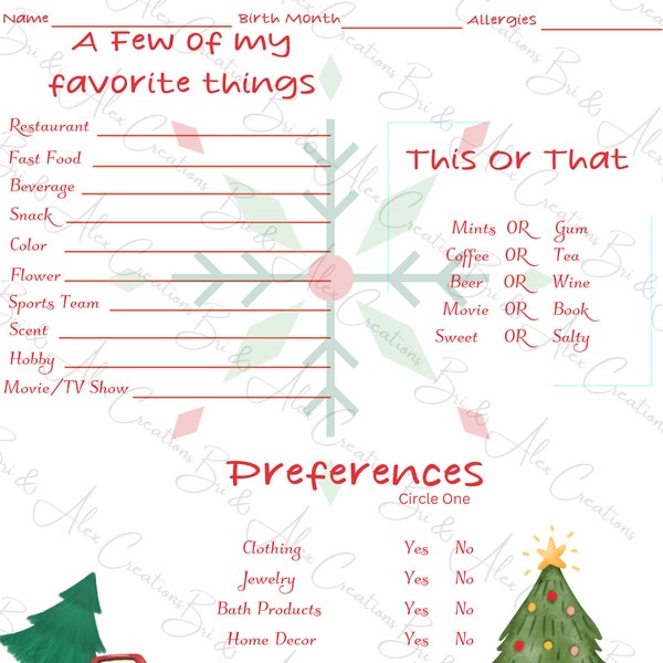 Pink Secret Santa Questionnaire - Etsy