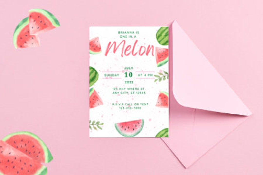Watermelon, Birthday Invitation, Canva Editable, Digital Download - Etsy