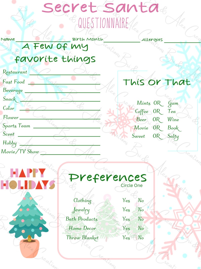 Secret Santa Questionnaire, Office Party, School Party, PNG, 3 PNG ...
