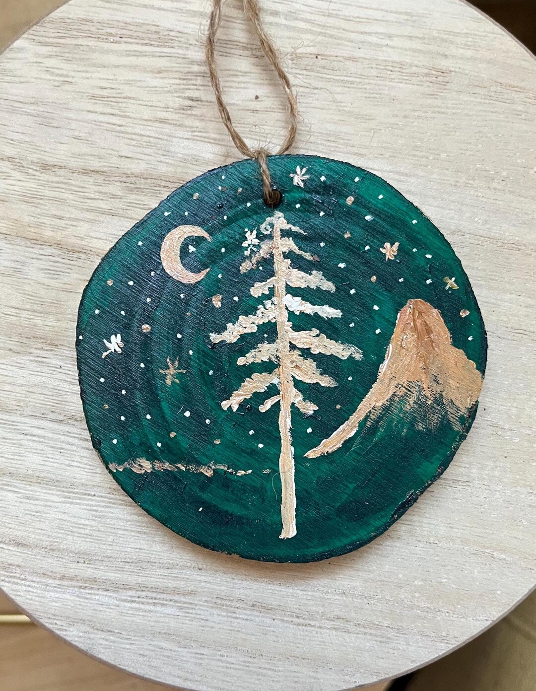 Hunter Green Moon, Stars & Mountain Hand-painted Wooden Christmas ...