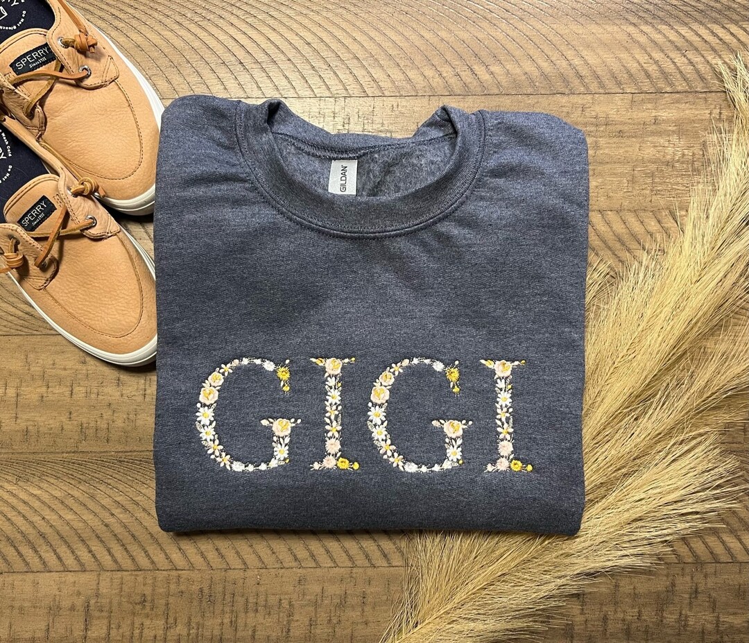 GIGI Embroidery| Custom Flower Word Embroidered Crewneck| Embroidered ...