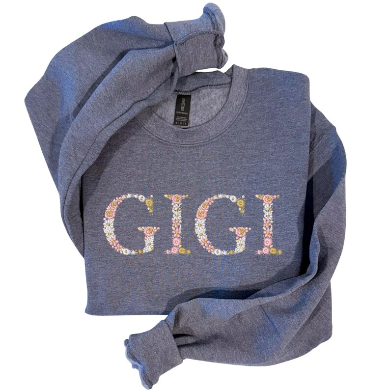 GIGI Embroidery| Custom Flower Word Embroidered Crewneck| Embroidered ...