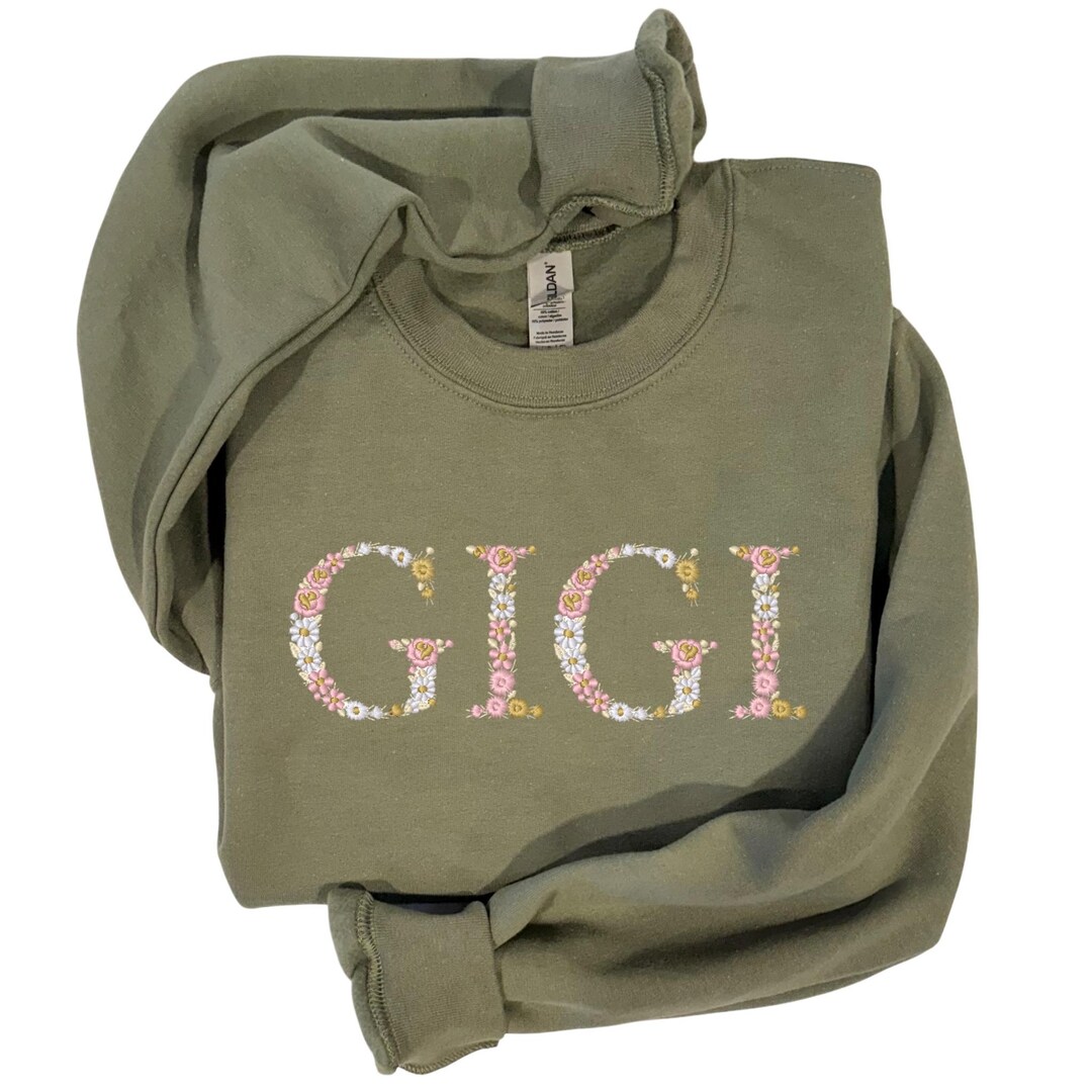 GIGI Embroidery| Custom Flower Word Embroidered Crewneck| Embroidered ...