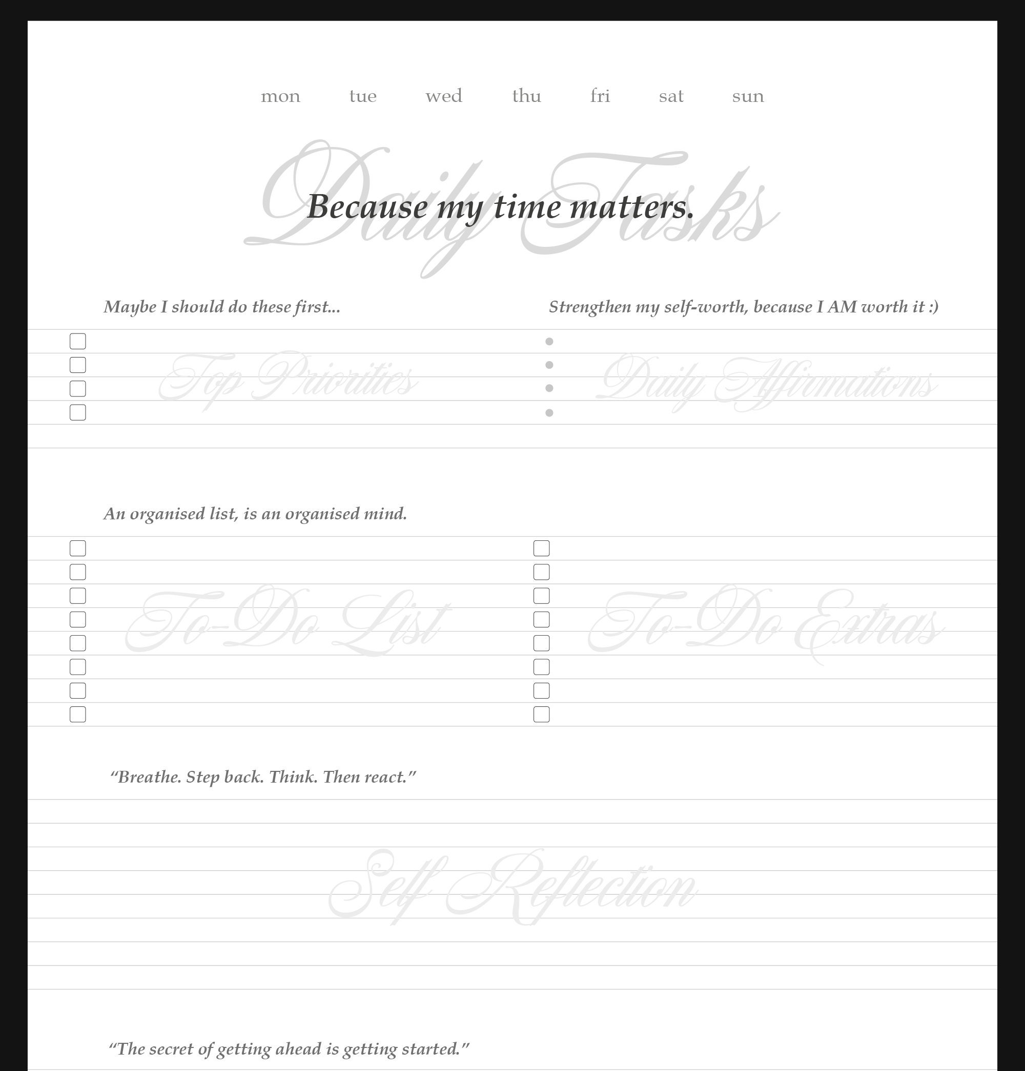 LOW INK Use, Printable Daily Tasks, Productivity Planner, Daily ...