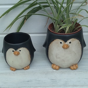 Penguin Plant Pots Penguin Design Pair Two Penguin Flower Plant Pots ...