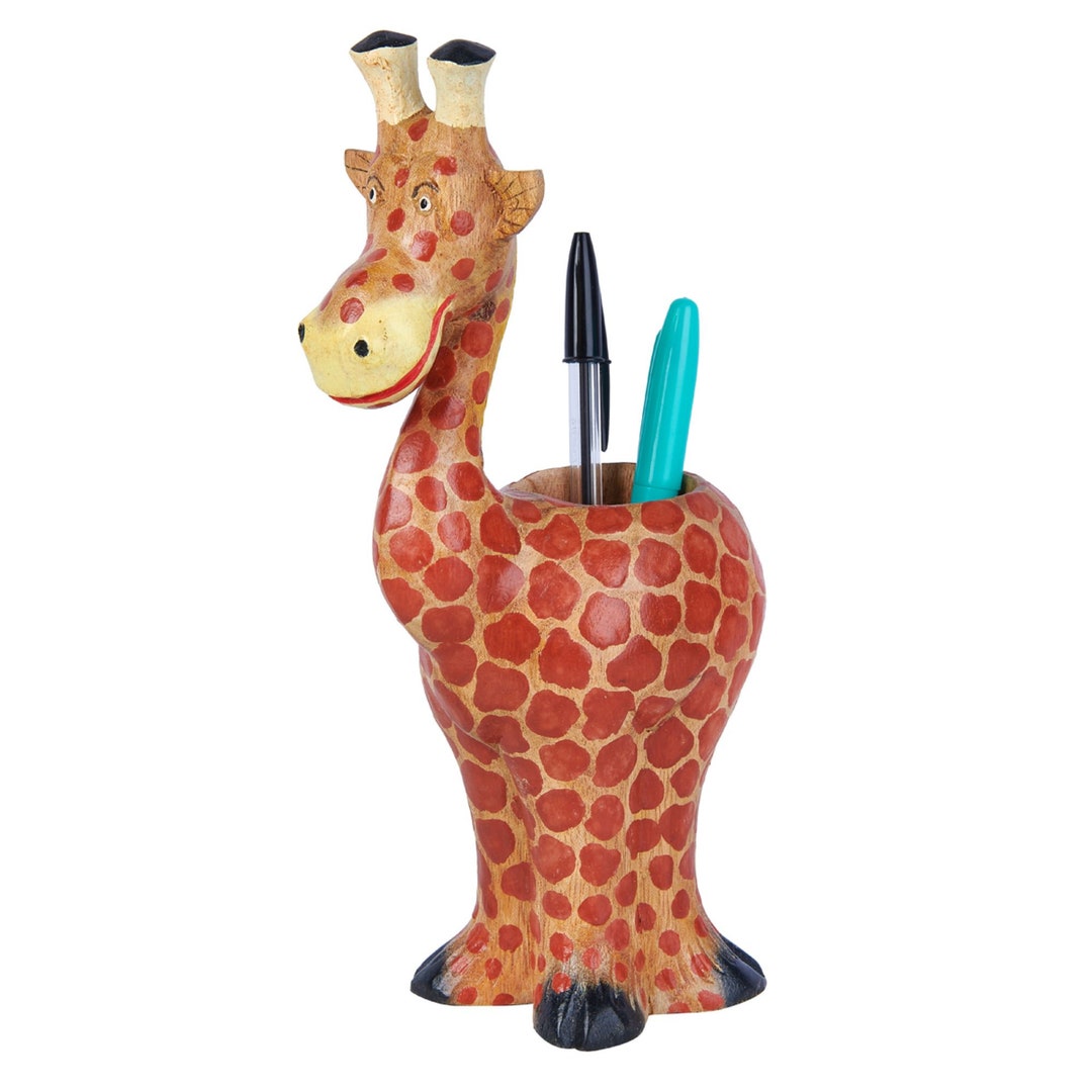 Giraffe Pen Holder Wooden Carved Painted - Etsy