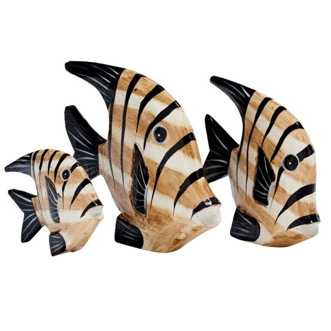 Wooden Angel Fish Figurines Black Stripe Set of 3 - Etsy