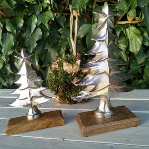 PAIR Christmas Tree Festive Ornaments Silver Coloured on Wood Plinth - Etsy