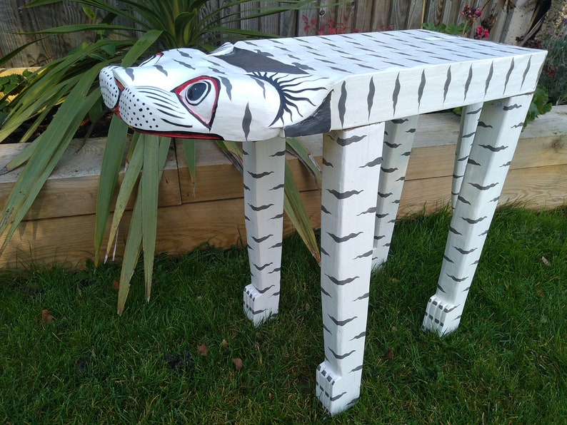 Cat Coffee Table Hand Carved Gift Unique Design White Fair Trade & Hand ...