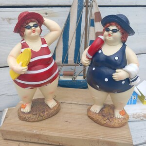 Ceramic Beach Ladies in Retro Swimwear and Sunglasses Pair of Lady ...