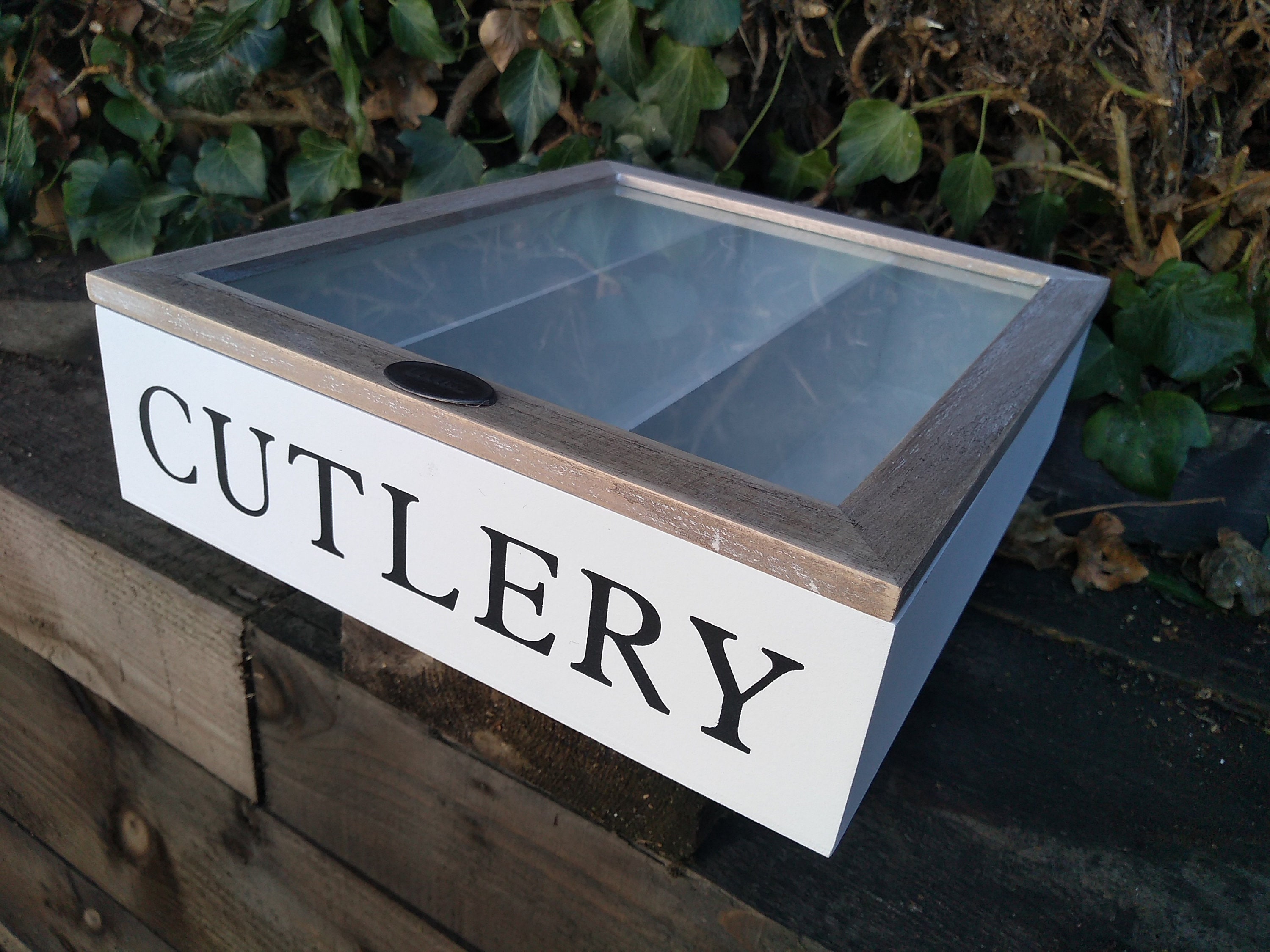 Cutlery Box Wooden Rustic Shabby Chic Style Cutlery Box Storage Tray ...