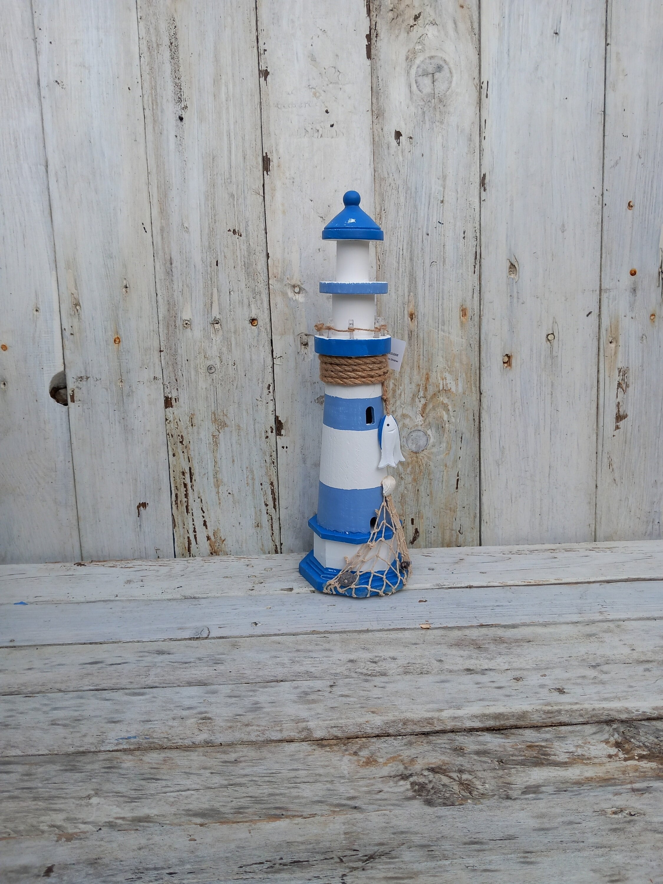 Nautical Coastal Lighthouse Wooden LED Lights Handmade Seaside Ornament ...