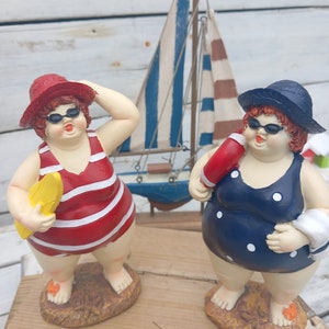 Ceramic Beach Ladies in Retro Swimwear and Sunglasses Pair of Lady ...