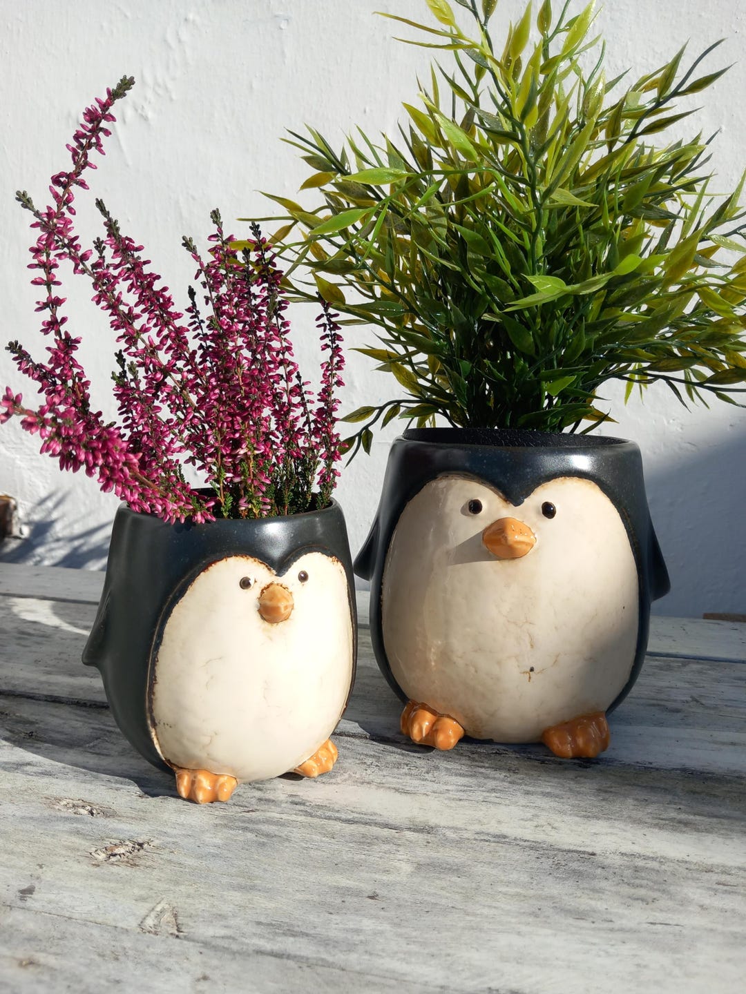 Penguin Plant Pots Penguin Design Pair Two Penguin Flower Plant Pots ...