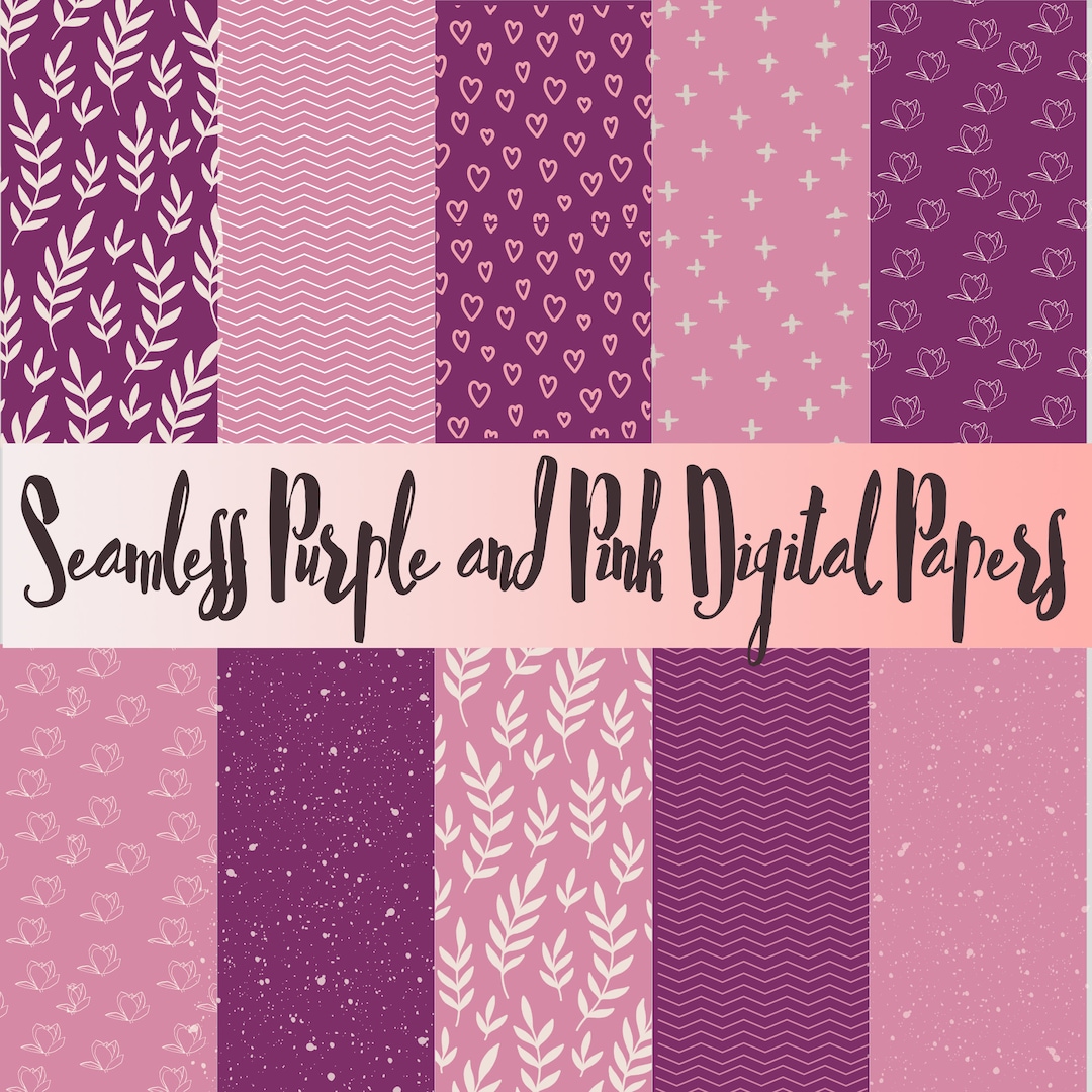 Seamless Purple and Pink Digital Papers, Flowers Digital Papers ...