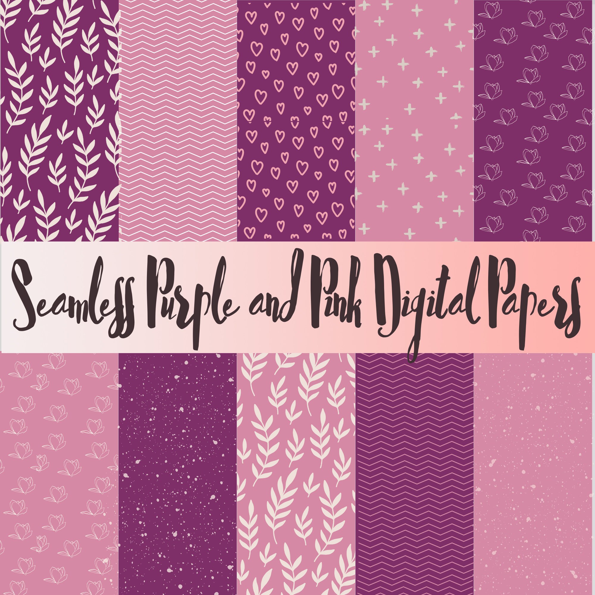 Seamless Purple and Pink Digital Papers, Flowers Digital Papers ...
