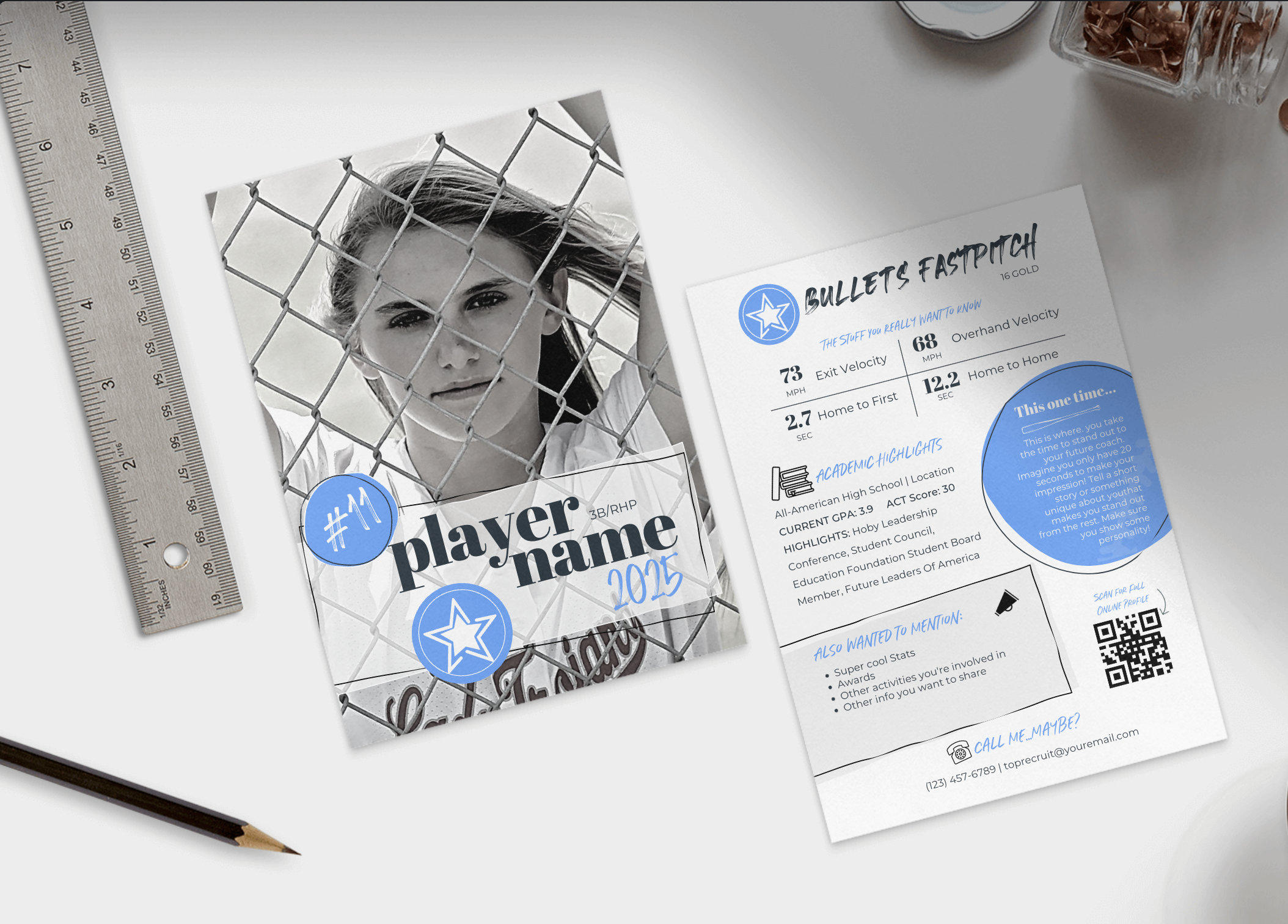 Sports Resume Player Profile College Recruiting Double Sided 5x7 ...