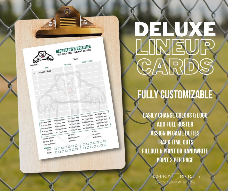 Softball Baseball Pitch Chart & Lineup Card: Customizable Canva ...