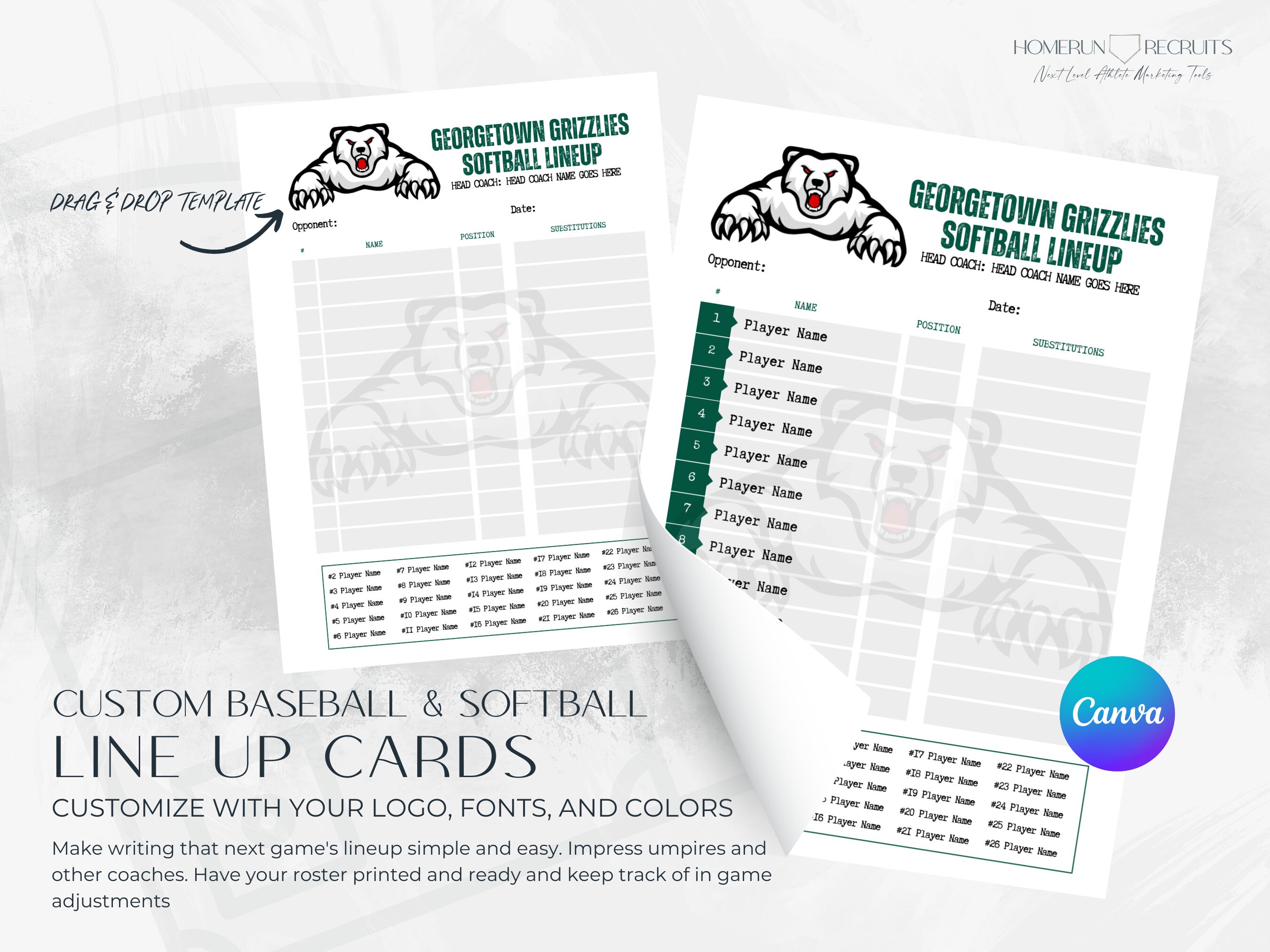Fastpitch Softball Baseball Line up Cards Customizable Canva Printable ...