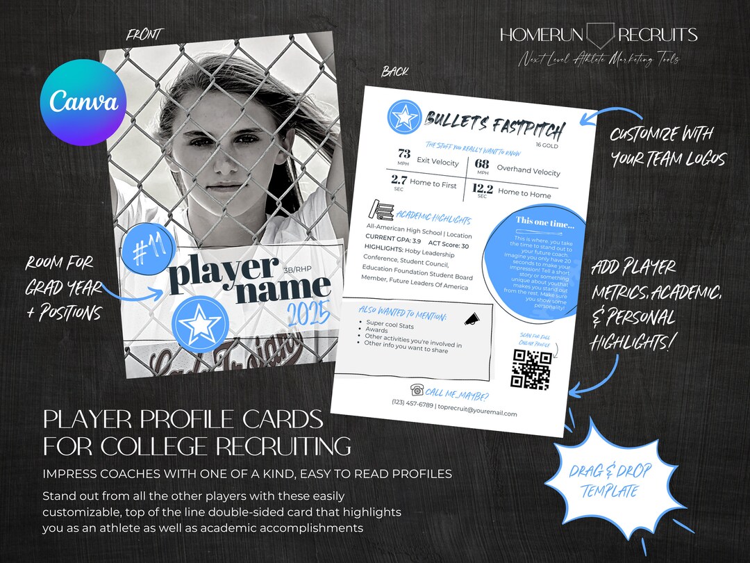 Sports Resume Player Profile College Recruiting Double Sided 5x7 ...