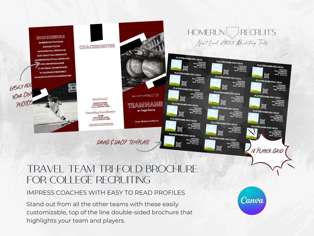 Sports Recruiting Profile Sheet: 18 Player Tri-fold Brochure (canva ...